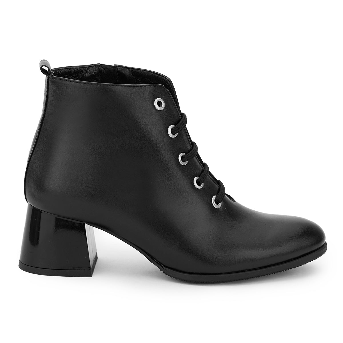 Botine dama din piele naturala neagra cu toc gros 14216 – Superlative.ro