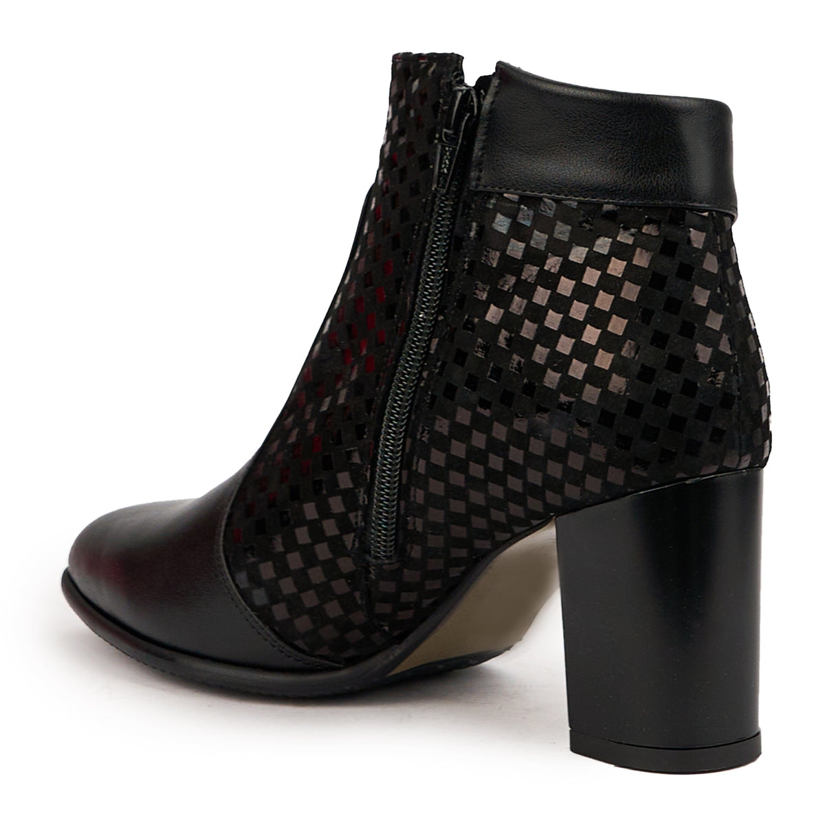 Botine dama din piele naturala neagra cu toc gros 7.5 cm 14641 ...