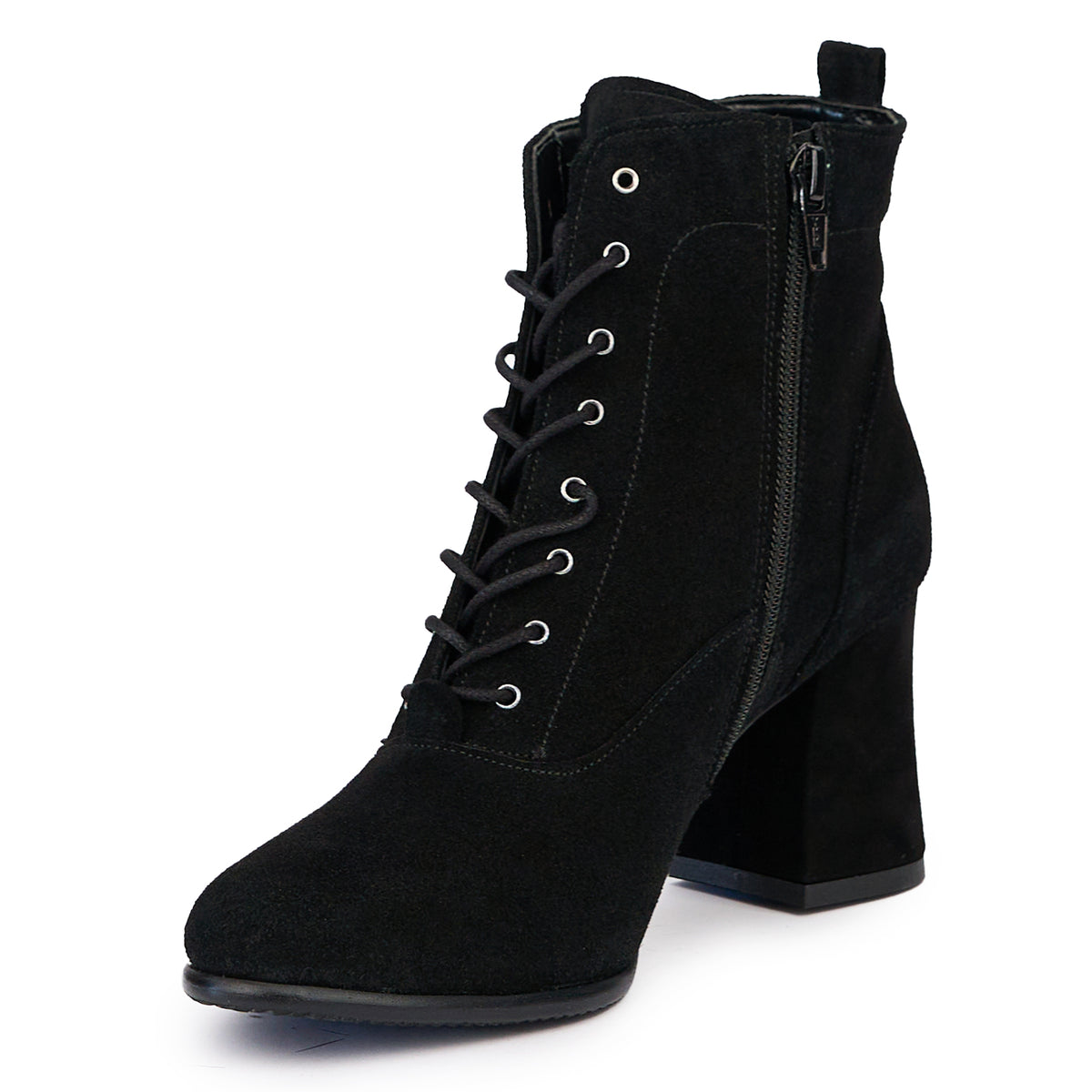 Botine dama din piele naturala neagra cu toc gros 7 cm 14502 ...