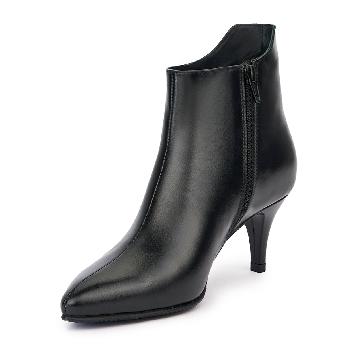 Botine dama din piele naturala neagra cu toc subtire 7 cm 14504 ...