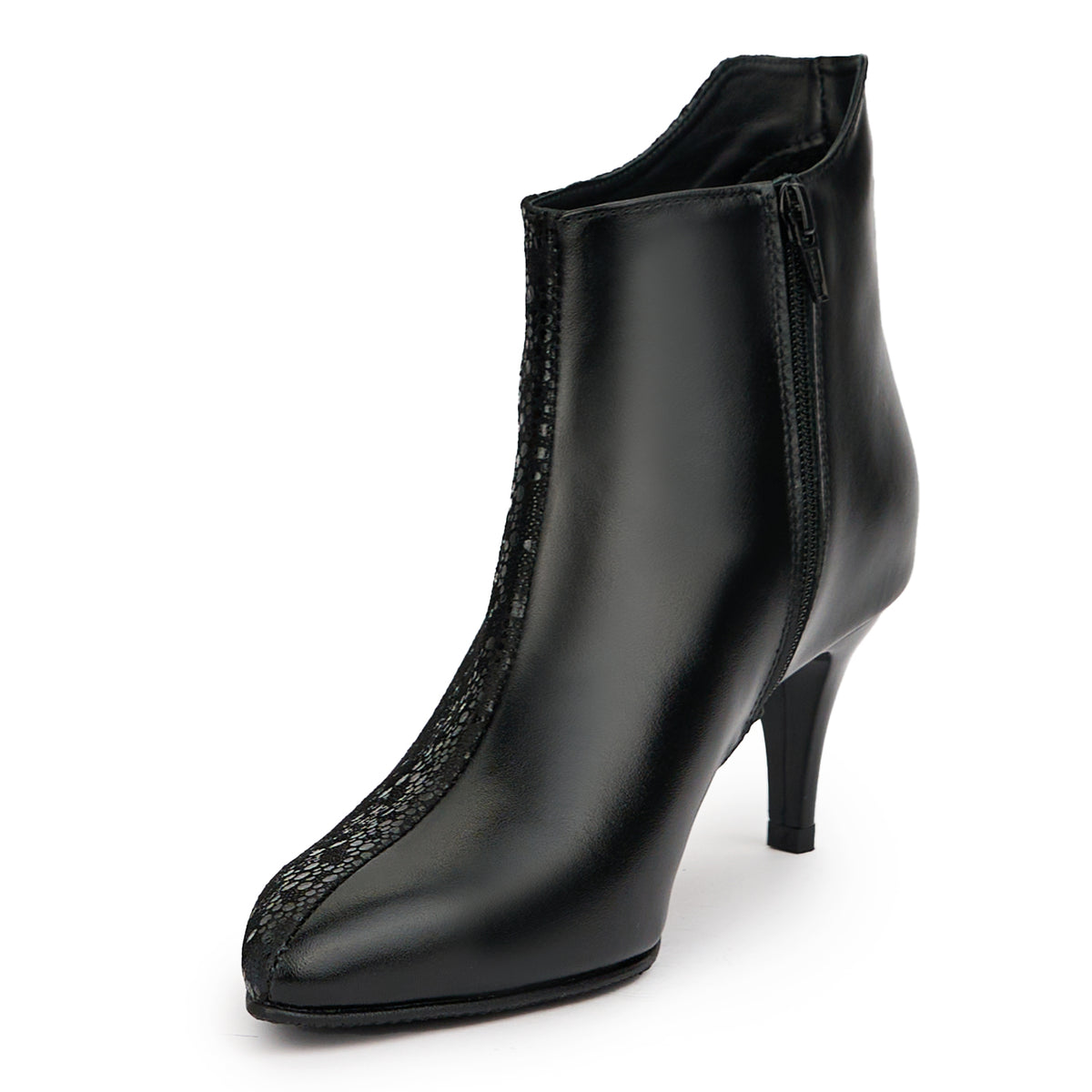 Botine dama din piele naturala neagra cu toc subtire 7 cm 14557 ...