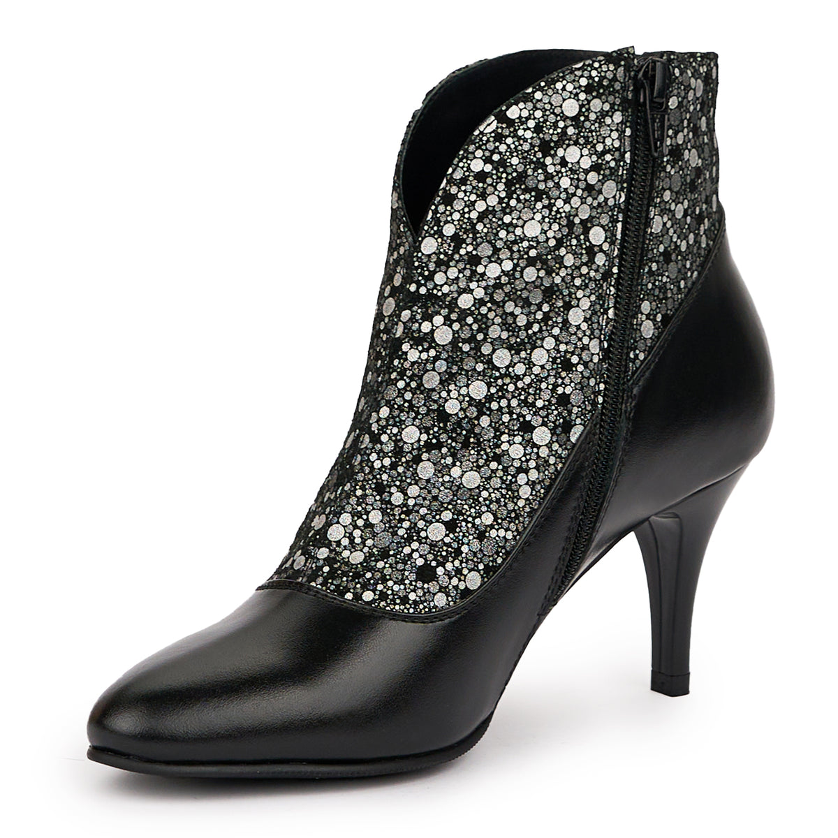 Botine dama din piele naturala neagra cu toc subtire 8 cm 14314 ...