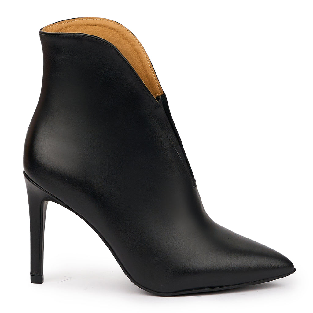 Botine dama din piele naturala neagra cu toc subtire 9 cm 14268 ...