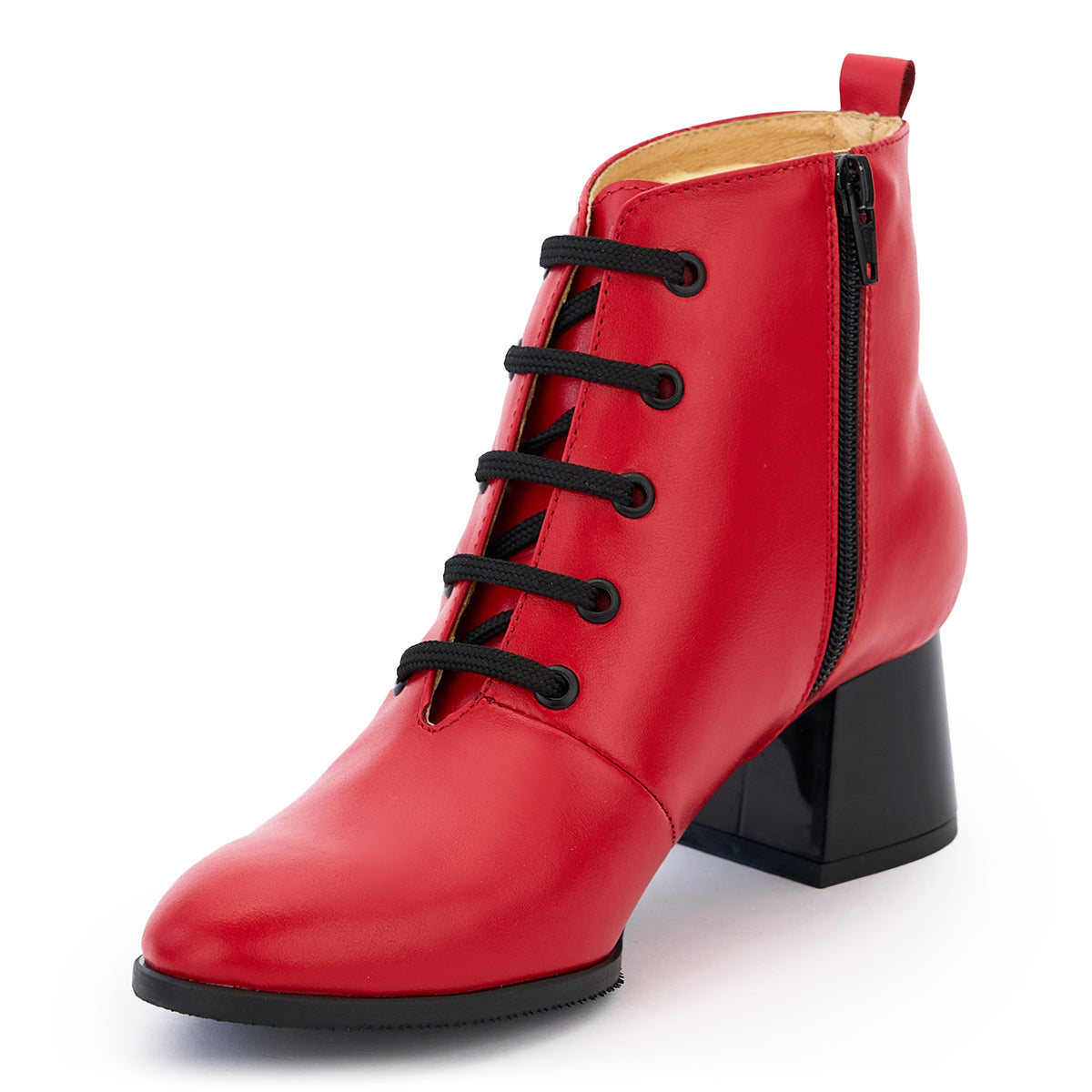 Botine dama din piele naturala rosie cu toc gros 14217 – Superlative.ro