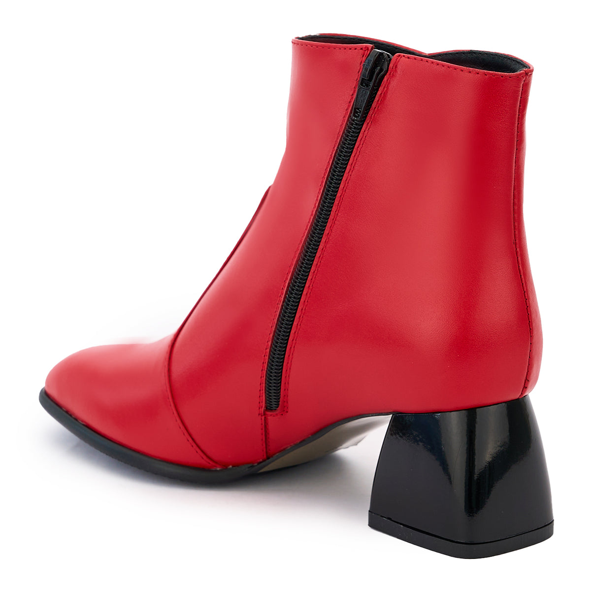 Botine dama din piele naturala rosie cu toc gros 14218 – Superlative.ro