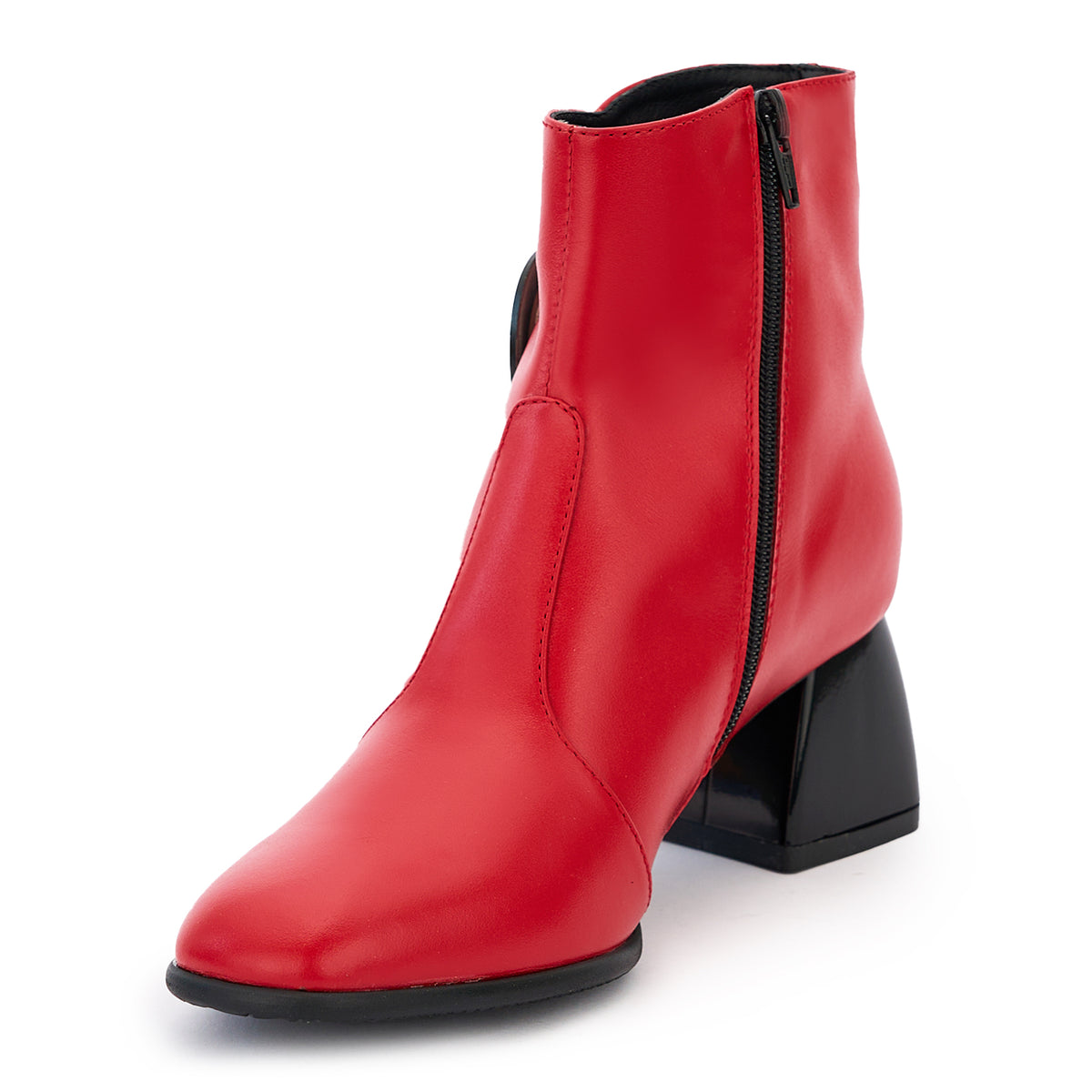 Botine dama din piele naturala rosie cu toc gros 14218 – Superlative.ro