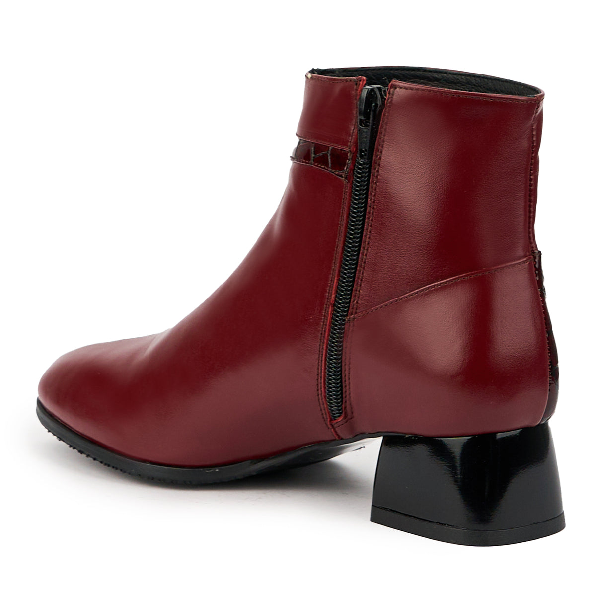 Botine dama din piele naturala visinie cu toc gros 4 cm 14756 ...