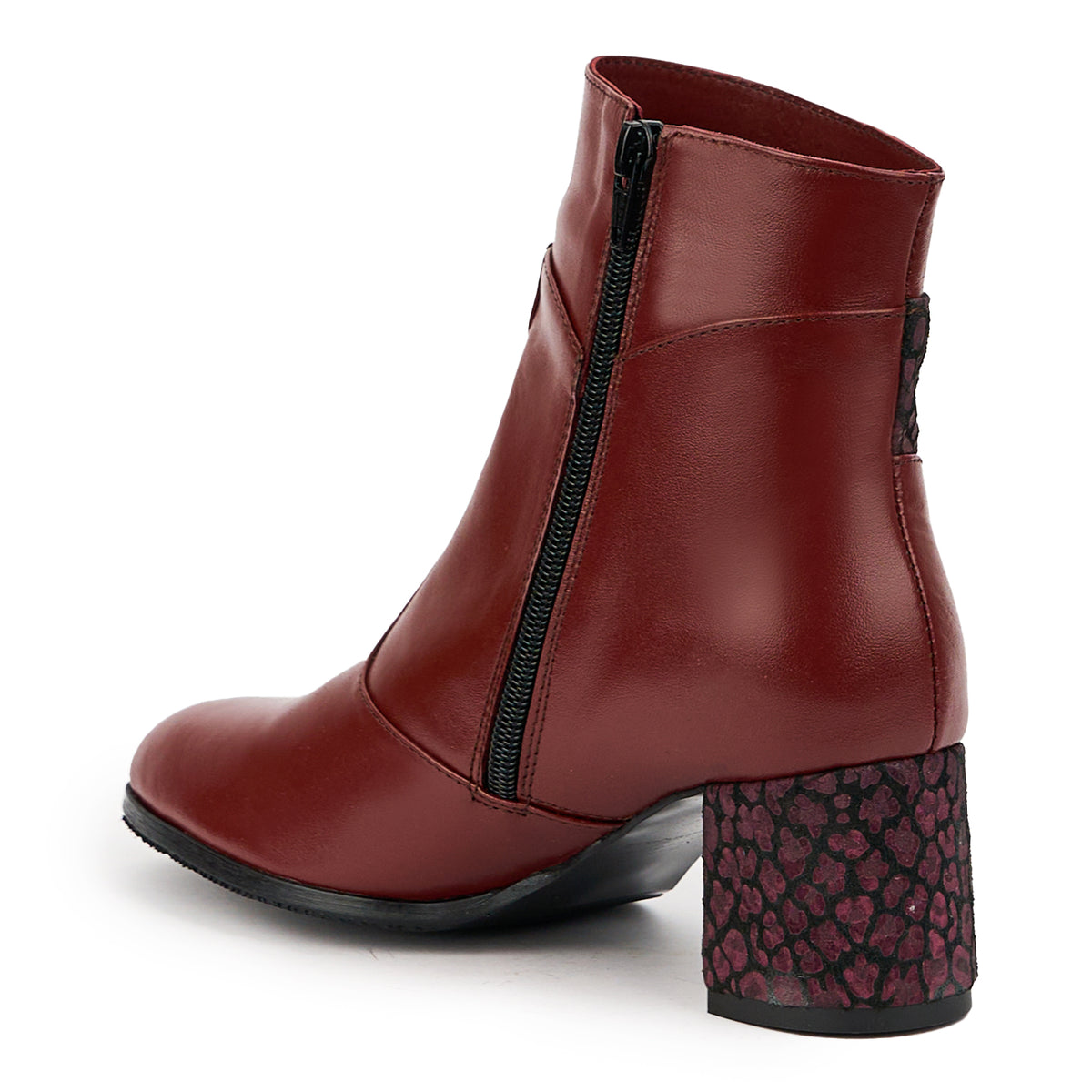 Botine dama din piele naturala visiniu cu toc gros 6 cm 14752 ...