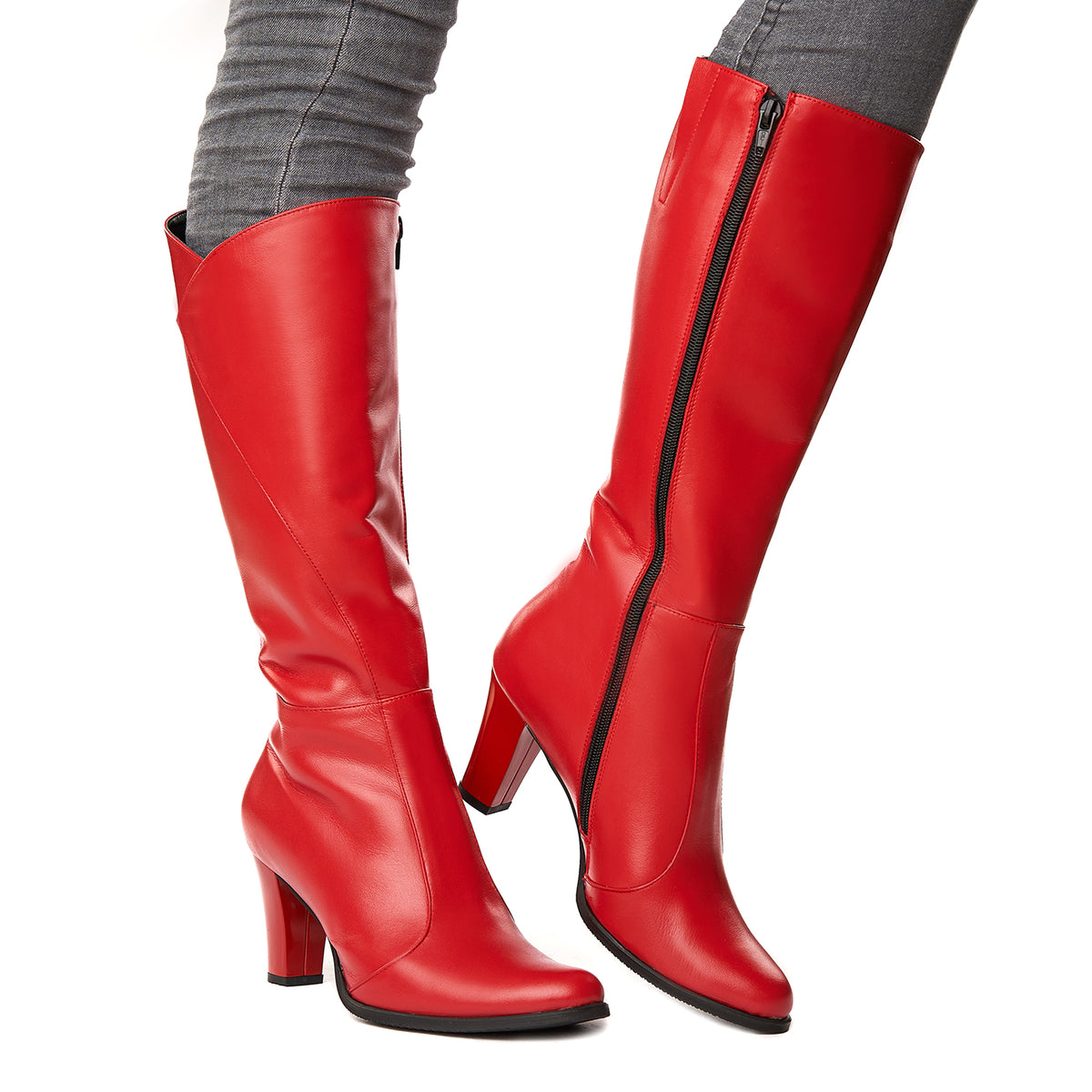 Cizme din Piele Naturala cu Toc 8 Cm Rosii 6043 – Superlative.ro