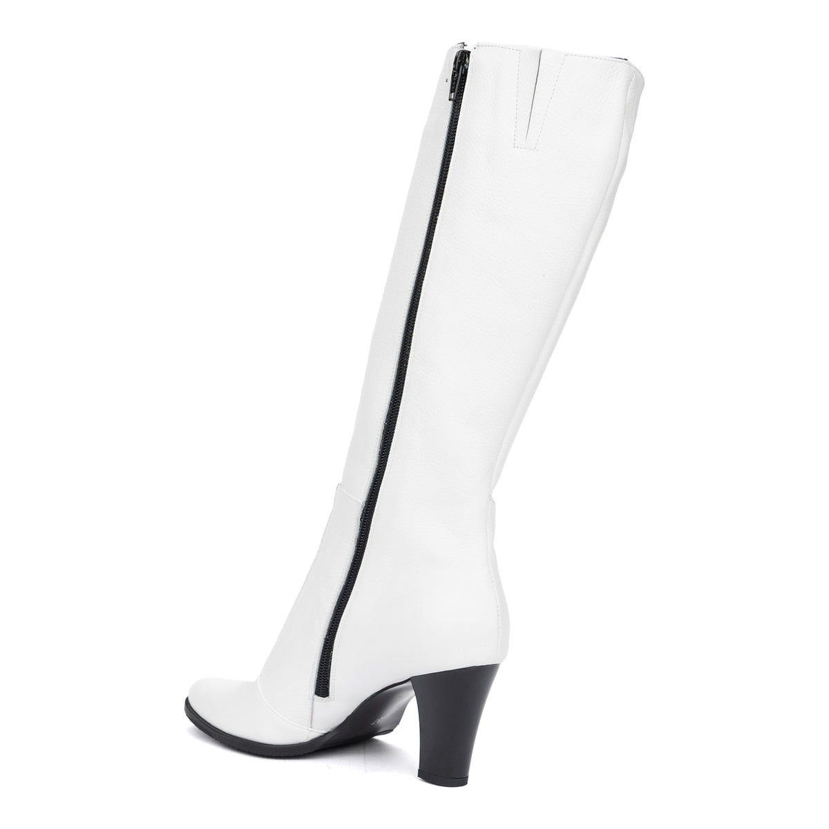 Cizme Lungi Albe cu Toc 8 Cm din Piele Naturala 8736 – Superlative.ro