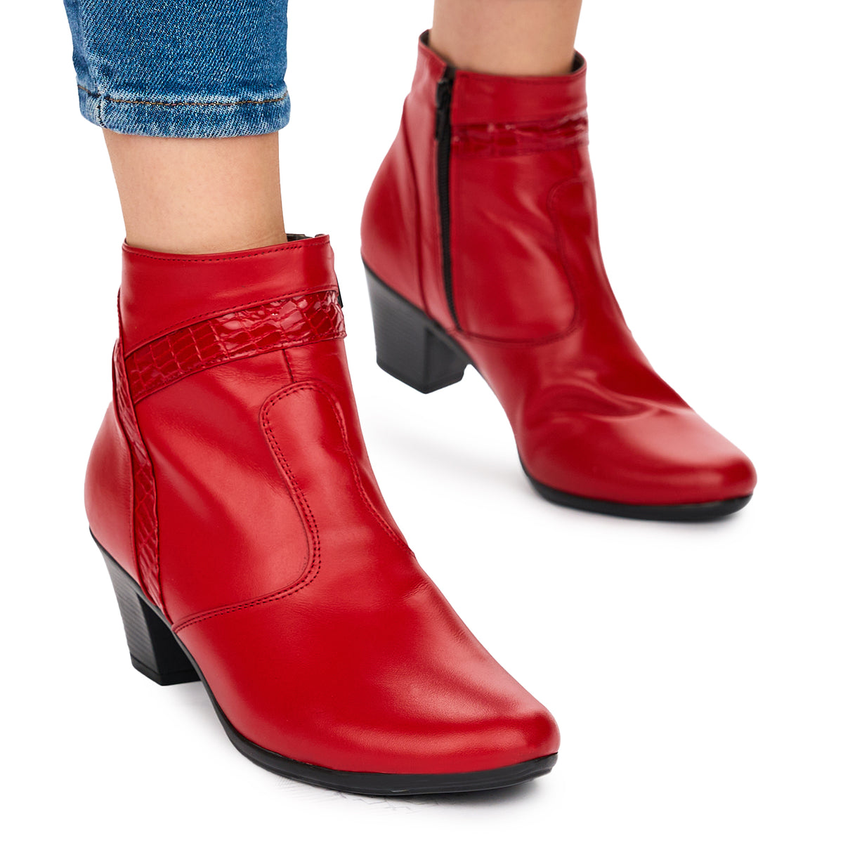 Ghete Rosii cu Toc 6 Cm Casual din Piele Naturala 10638 – Superlative.ro