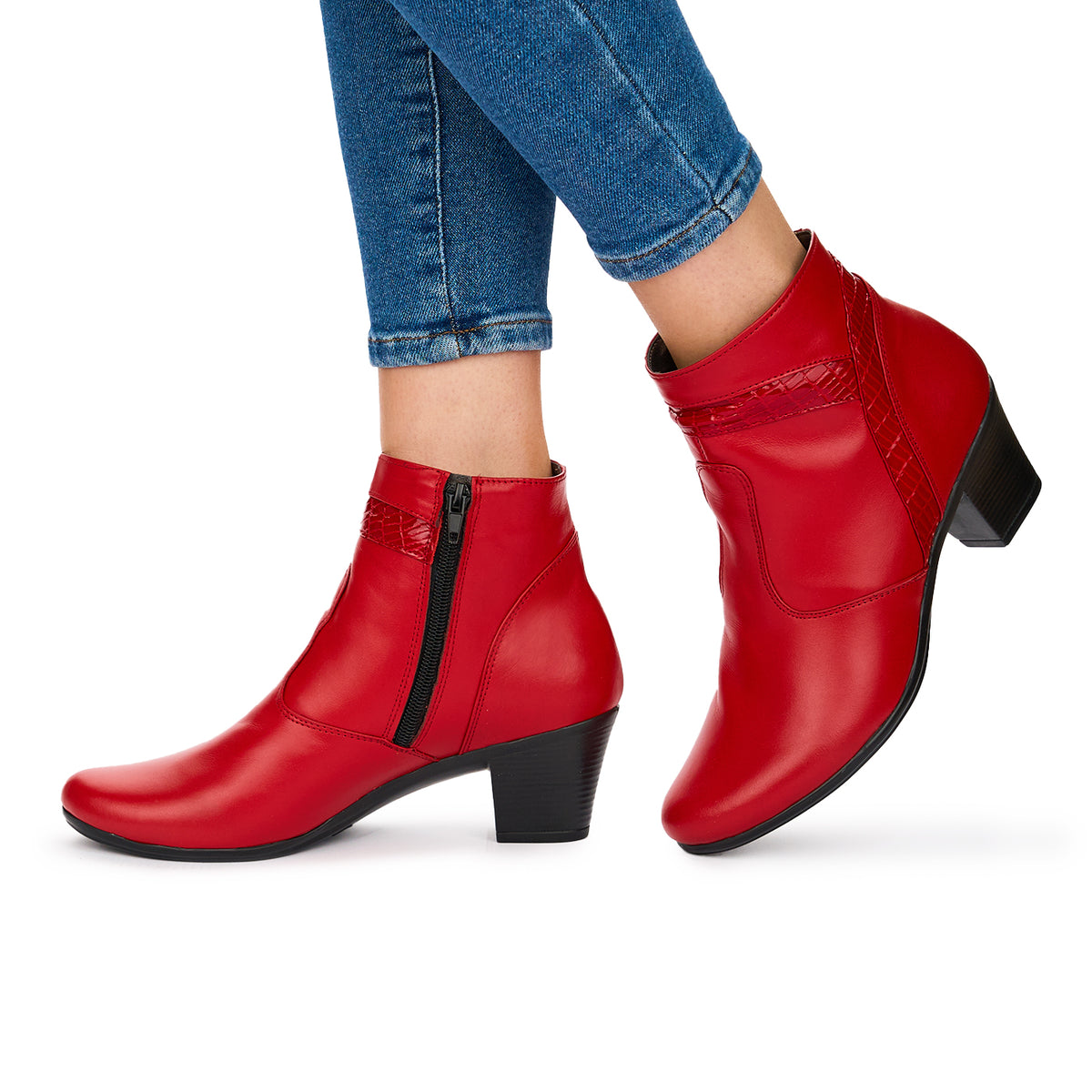 Ghete Rosii cu Toc 6 Cm Casual din Piele Naturala 10638 – Superlative.ro