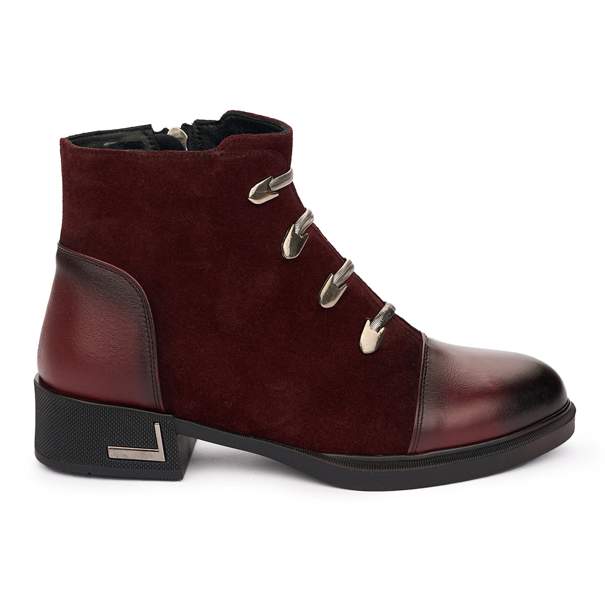 Ghete Piele Damă cu Fermoar Casual Visinii 12141 – Superlative.ro