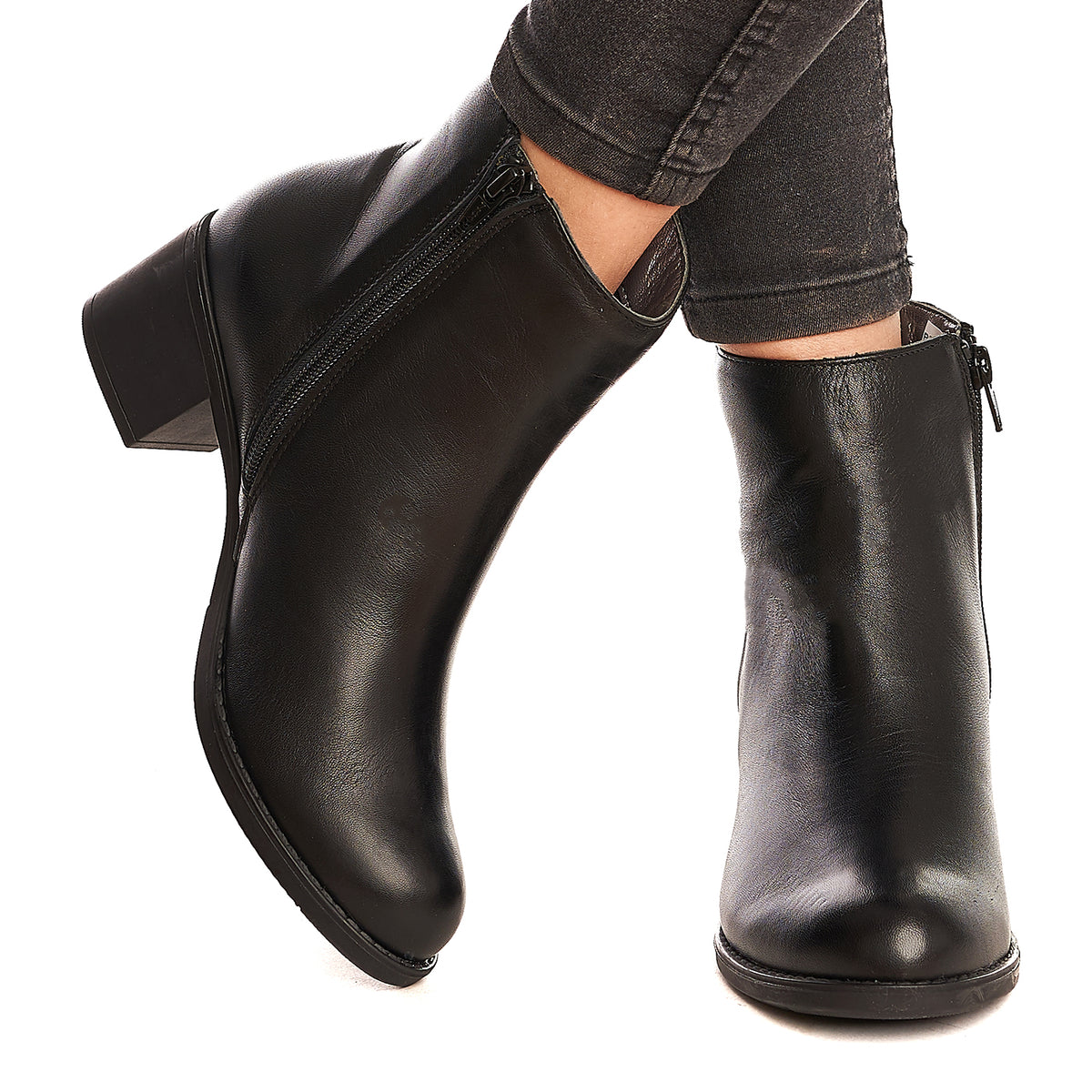 Ghete Dama cu Toc Piele Naturala Elegante Negre 3025 – Superlative.ro