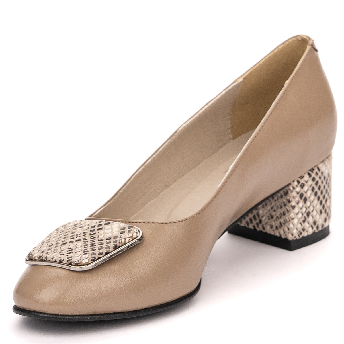 Pantofi dama din piele naturala bej cu toc gros 13581 – Superlative.ro