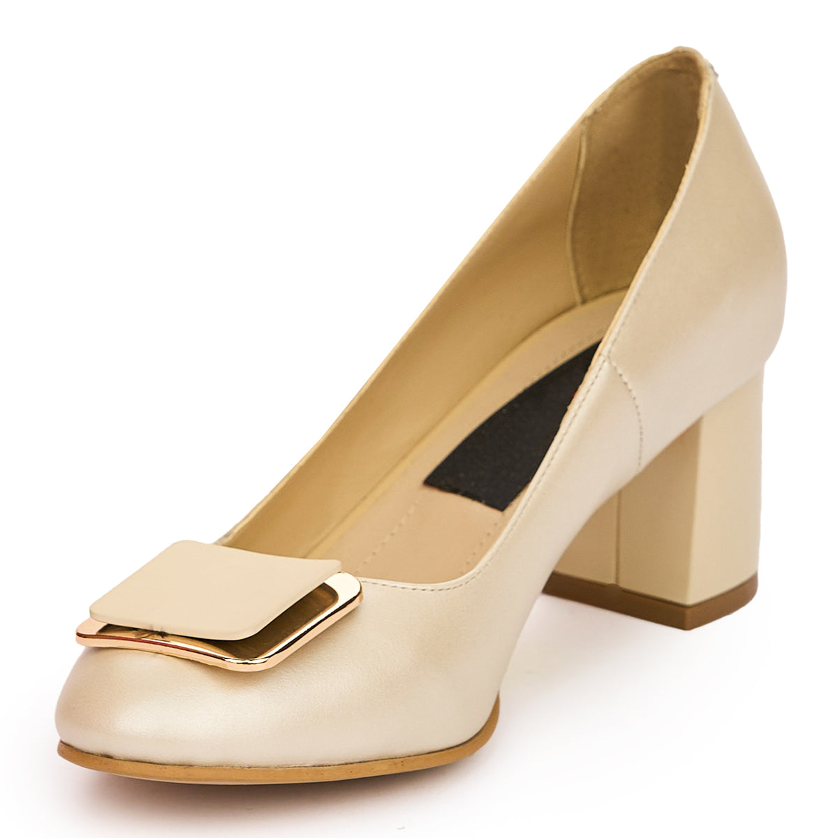 Pantofi dama din piele naturala bej cu toc gros 6 cm 13809 – Superlative.ro