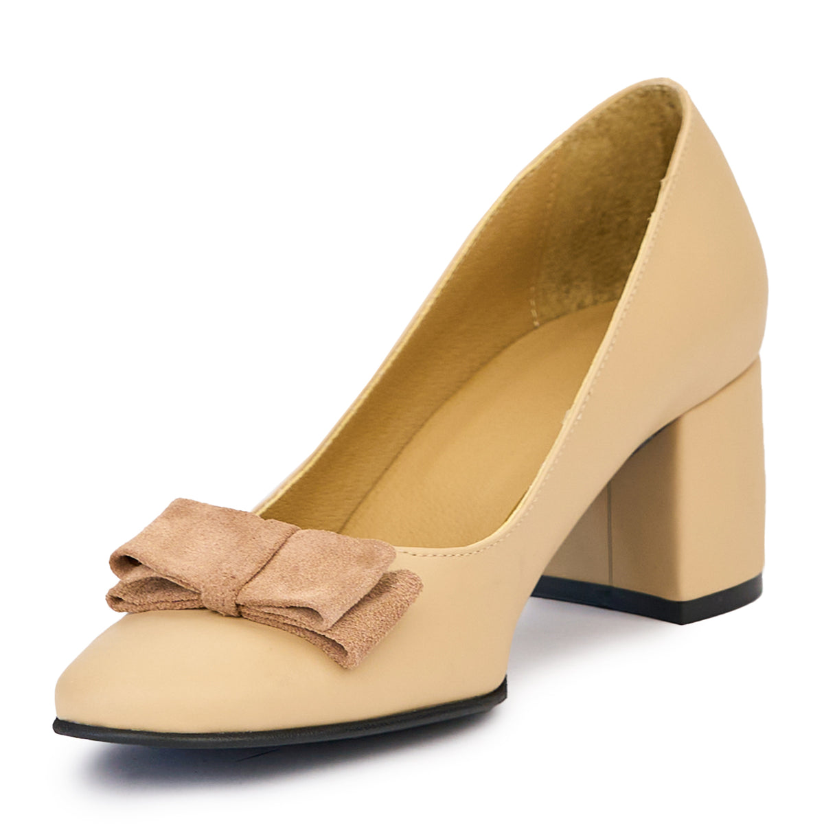 Pantofi dama din piele naturala bej toc gros 6 cm 14467 – Superlative.ro