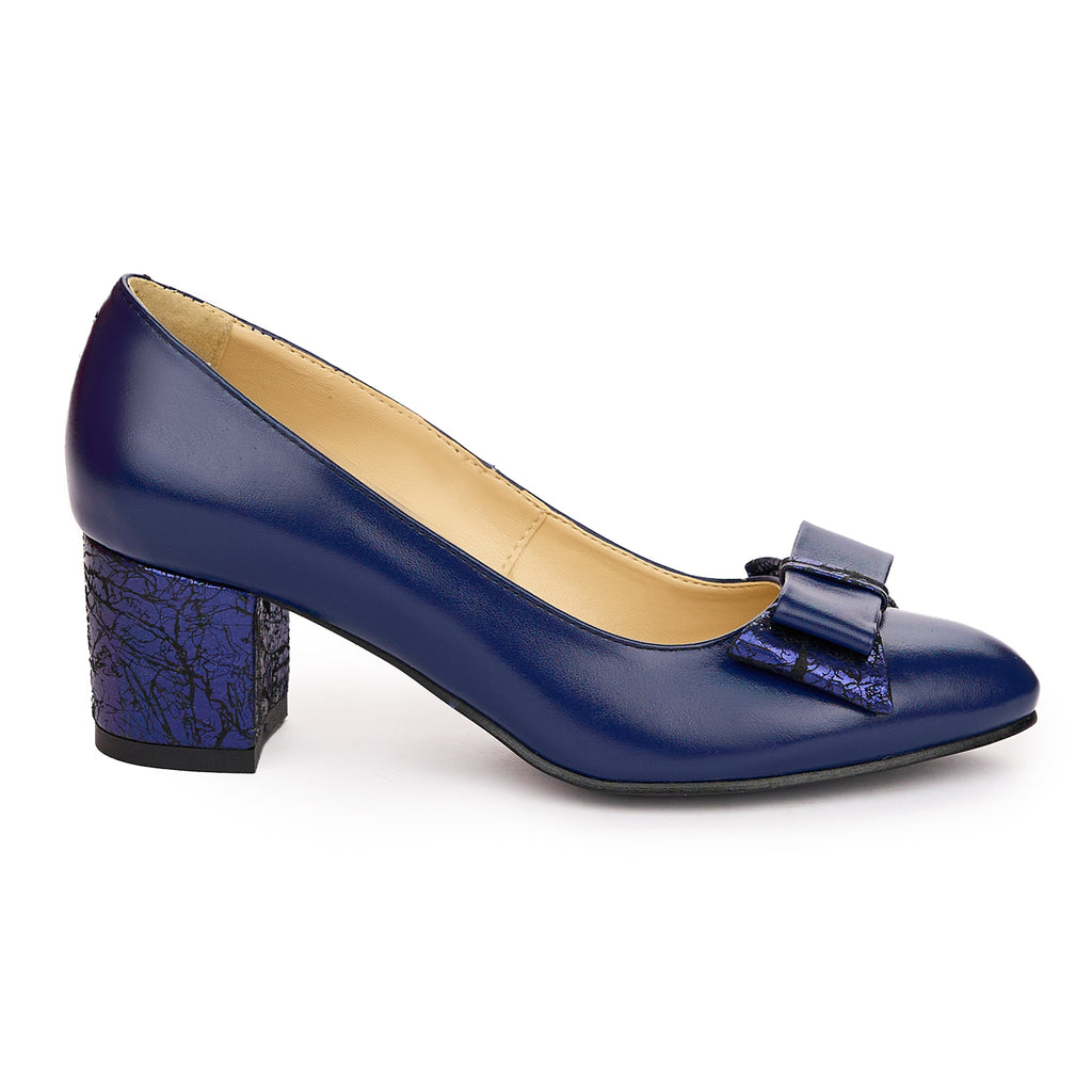 Pantofi dama din piele naturala bleumarin cu toc gros 6 cm 13798 ...