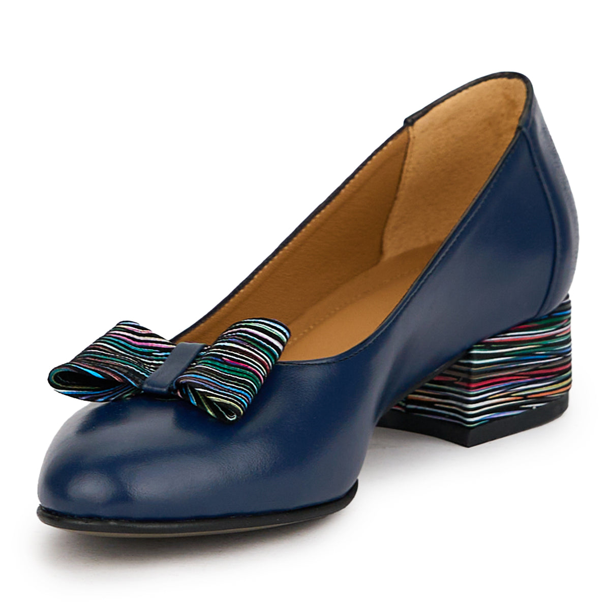 Pantofi dama din piele naturala bleumarin cu toc mic 3.5 cm 14991 ...