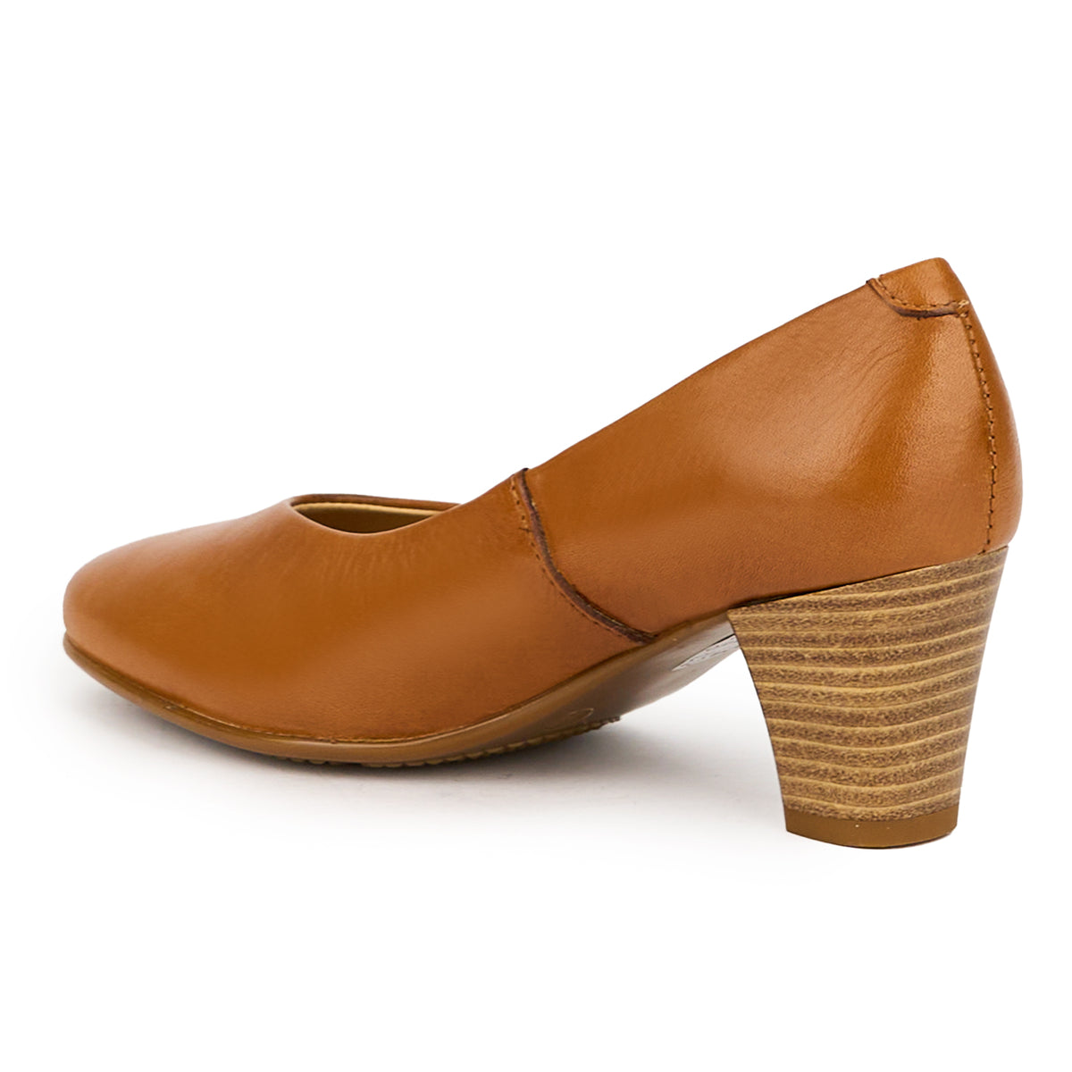 Pantofi dama din piele naturala maro cu toc gros 6 cm 14930 ...