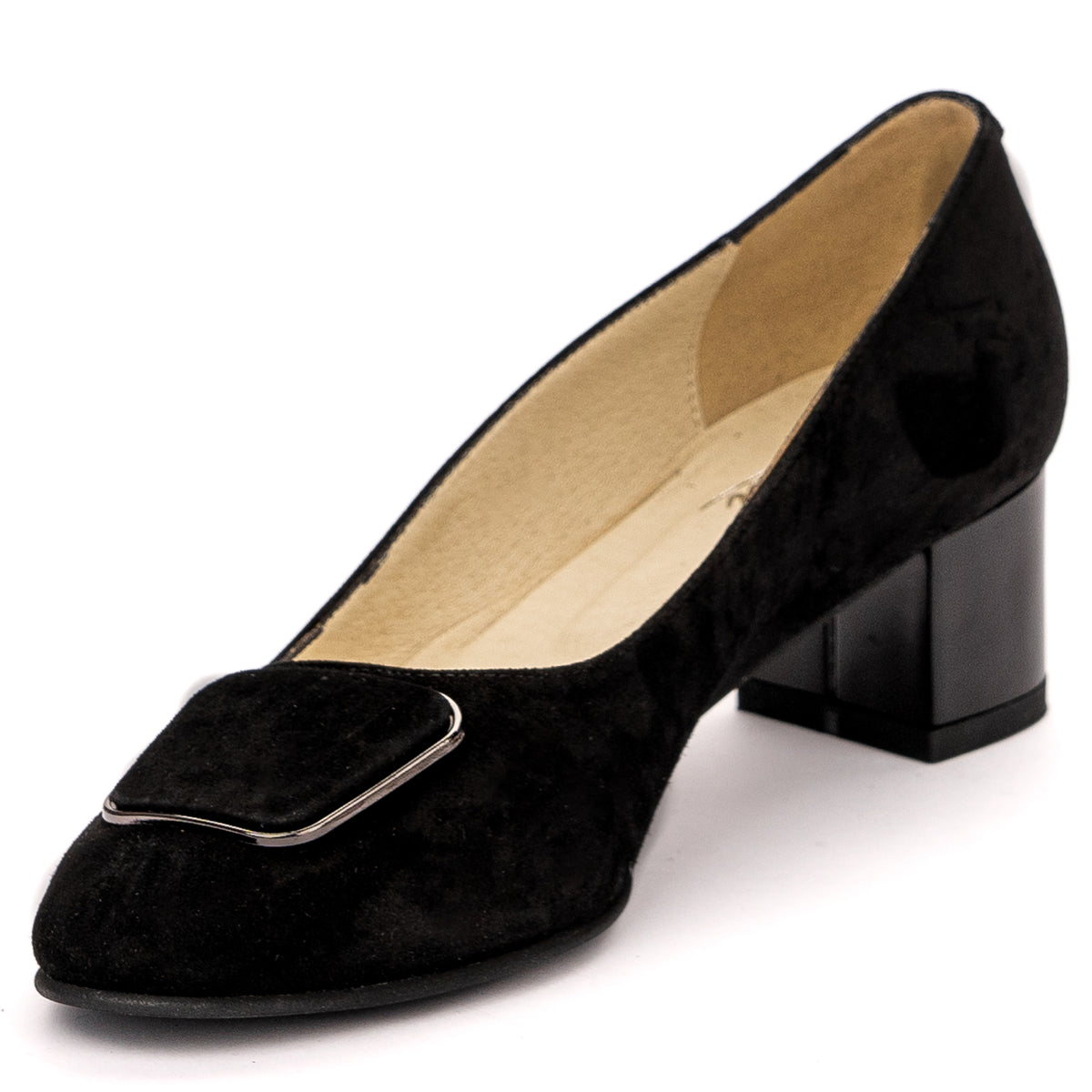 Pantofi dama din piele naturala neagra cu toc gros 13583 – Superlative.ro