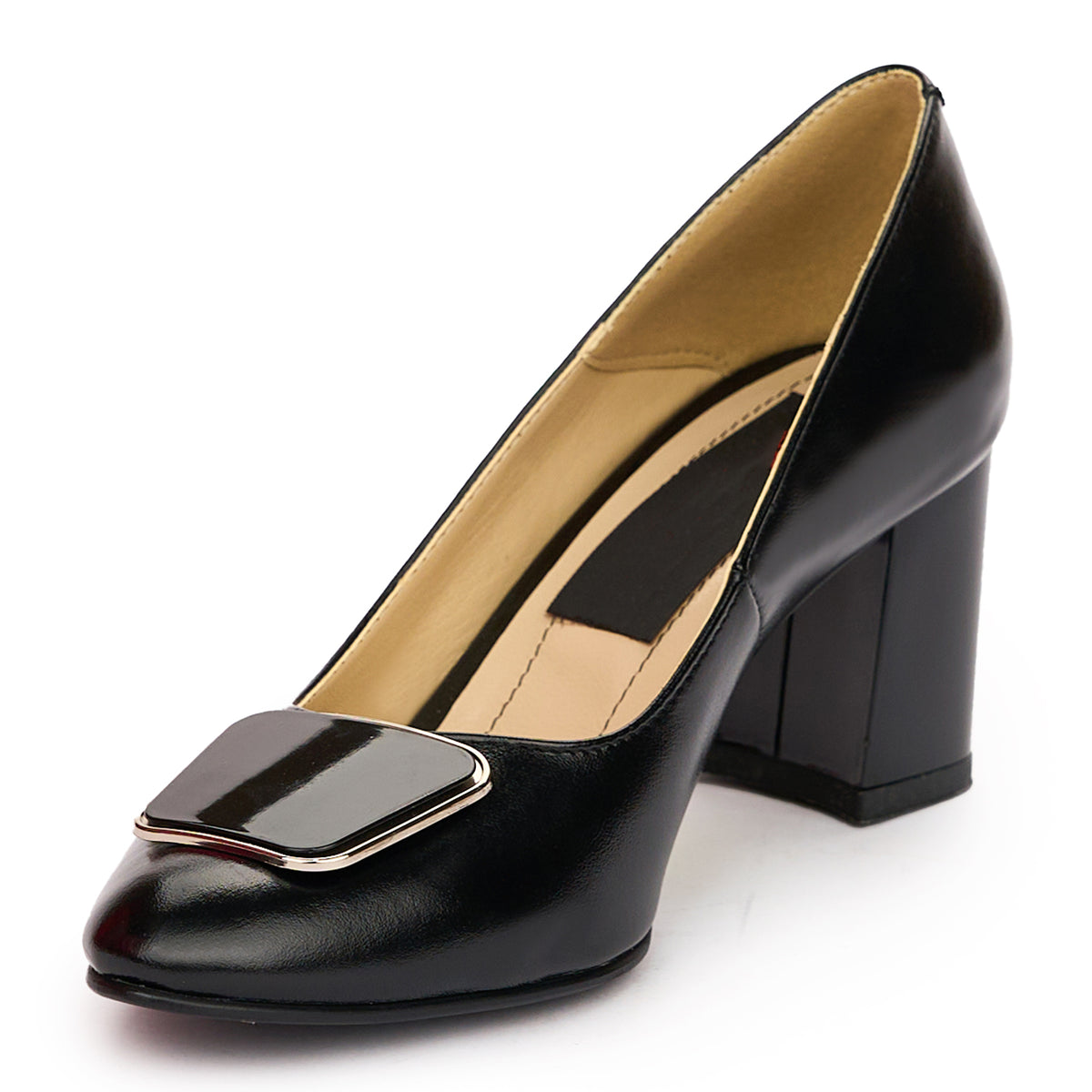 Pantofi dama din piele naturala neagra cu toc gros 7 cm 13769 ...