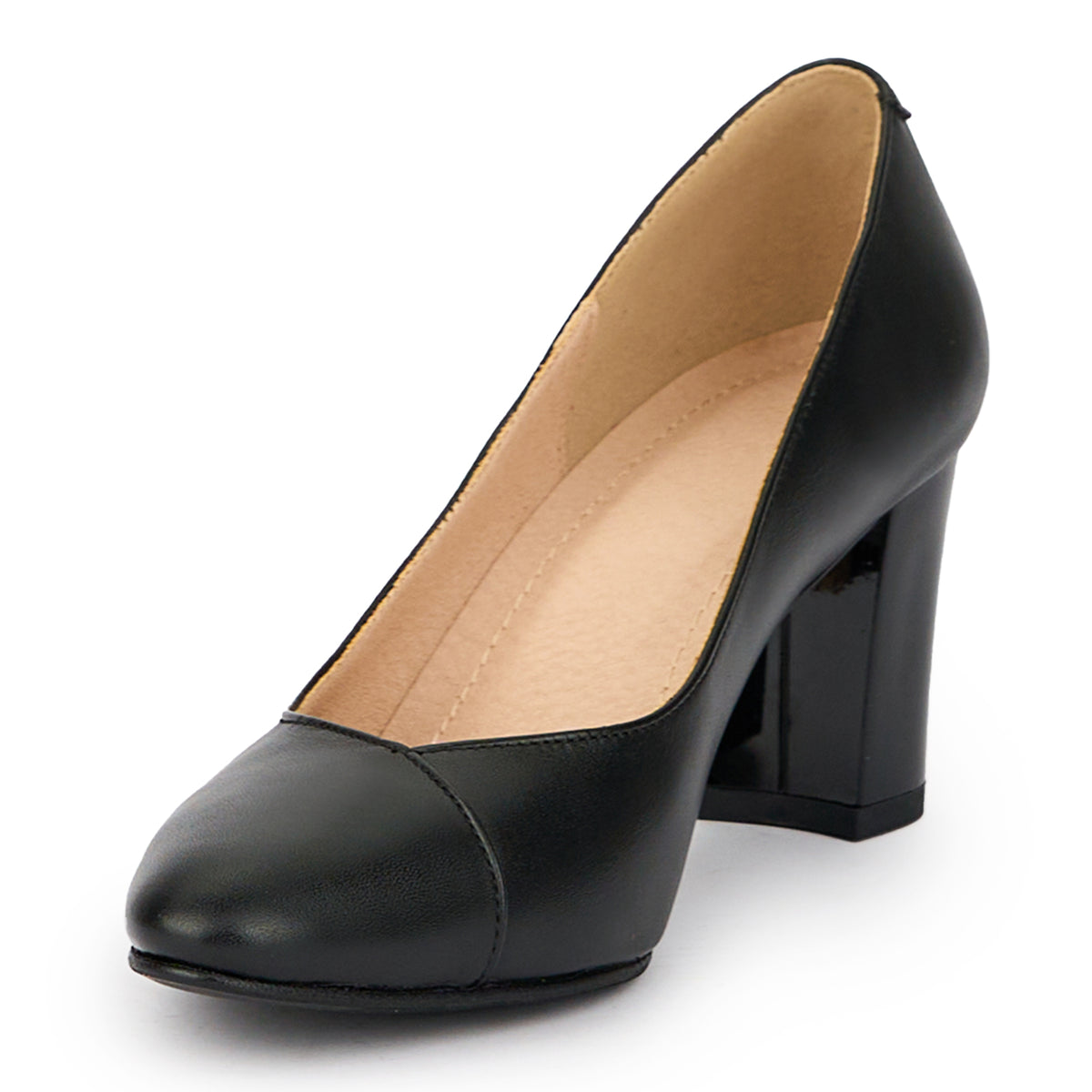 Pantofi dama din piele naturala neagra cu toc gros 7 cm 15283 ...