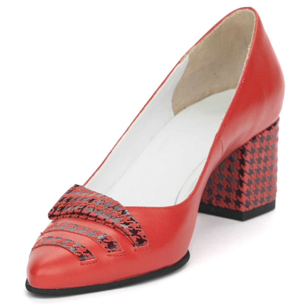 Pantofi dama din piele naturala rosie cu toc gros 6 cm 13905 ...