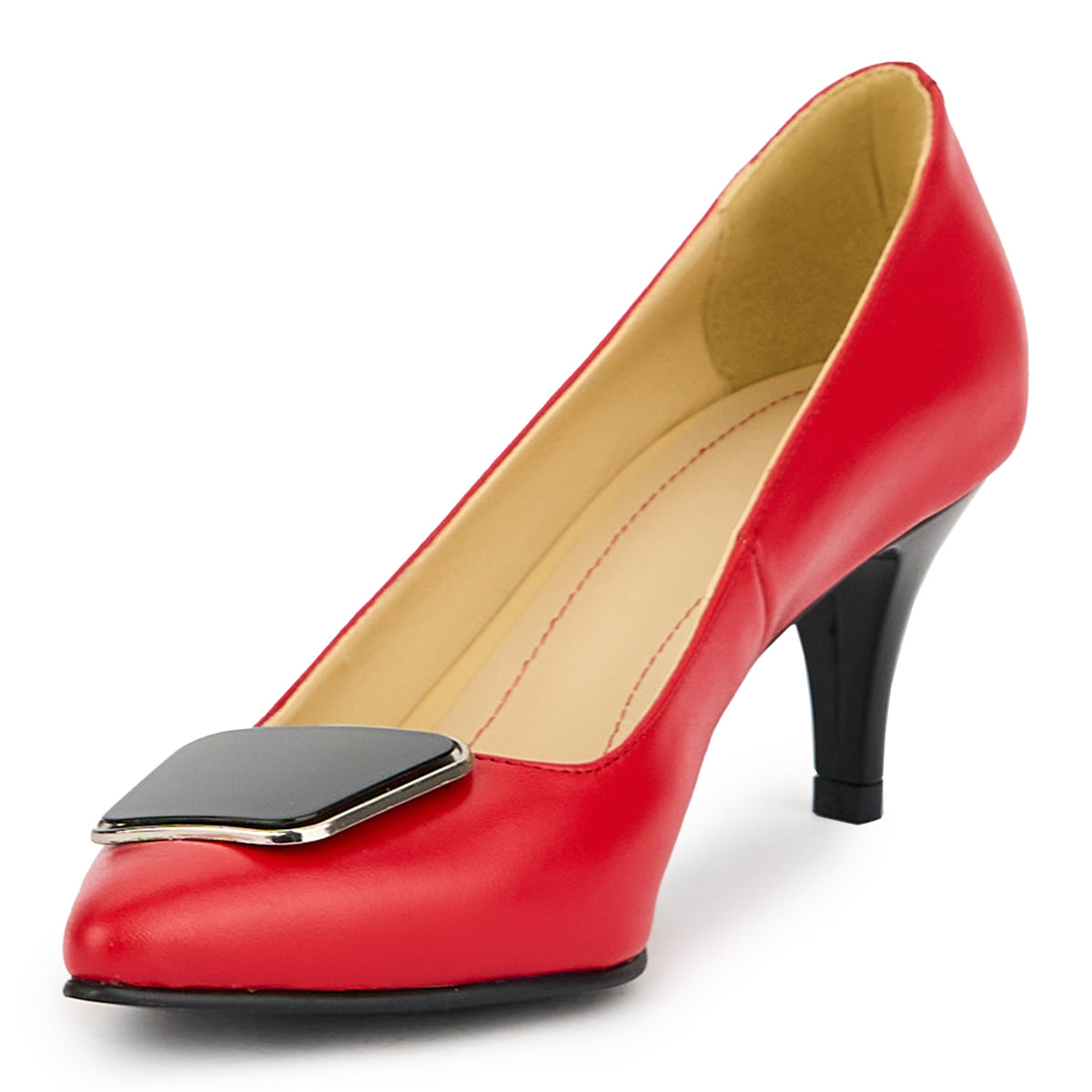 Pantofi dama din piele naturala rosie cu toc subtire 7 cm 15056 ...