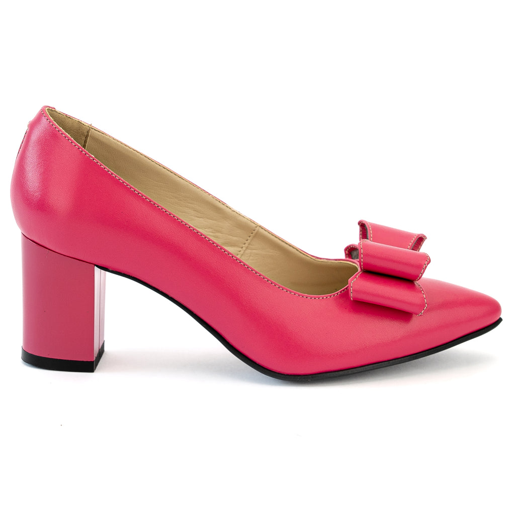 Pantofi dama din piele naturala roz cu toc gros 13994 – Superlative.ro