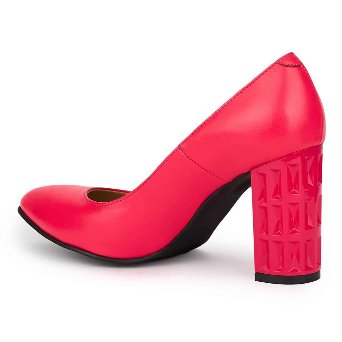 Pantofi dama din piele naturala roz-siclam cu toc gros 9 cm 15514 ...