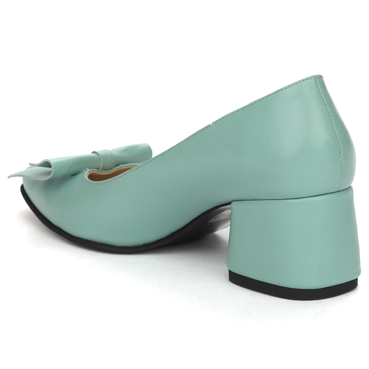 Pantofi dama din piele naturala turcoaz cu toc gros 5.5 cm 13845 ...