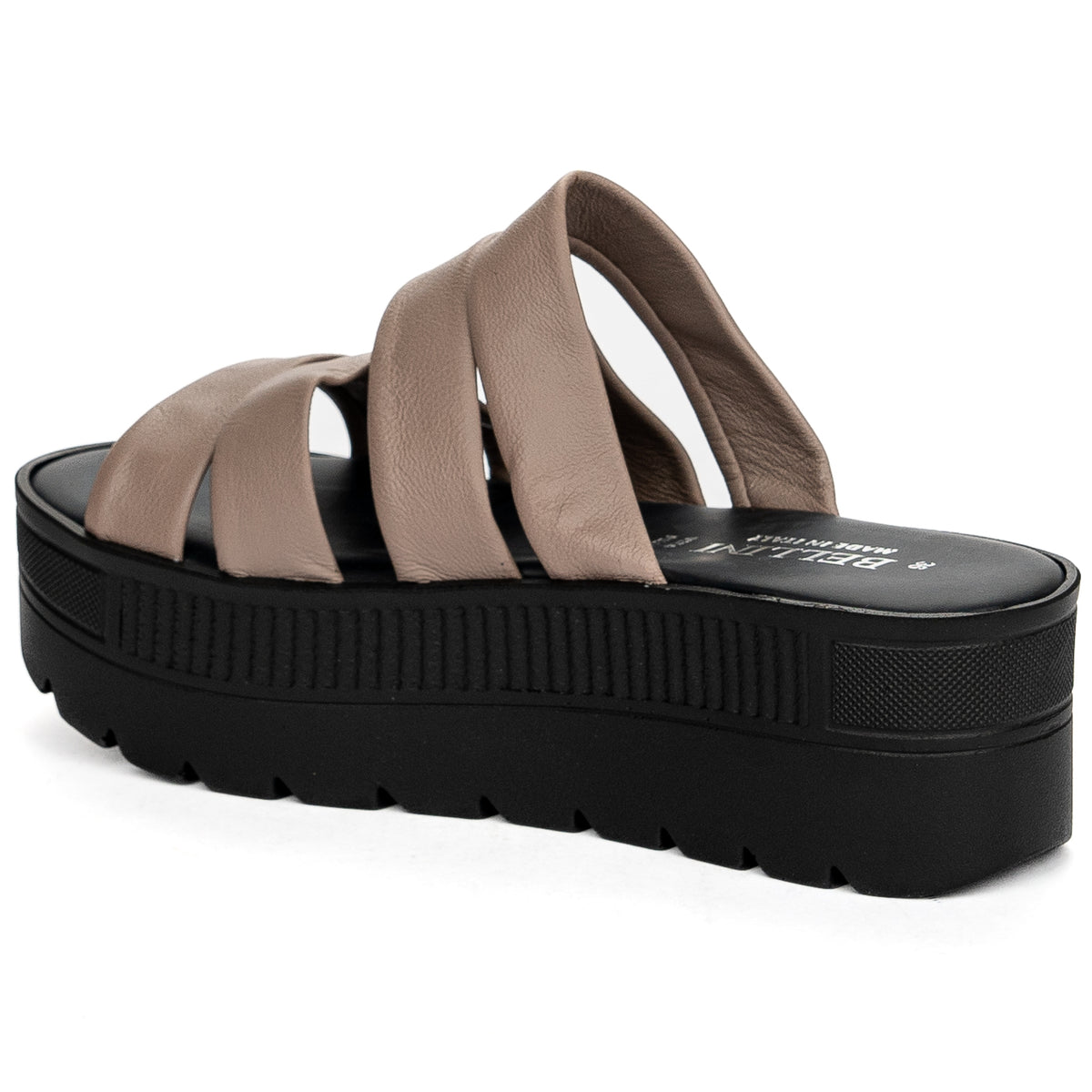 Papuc dama din piele naturala gri - taupe cu talpa inalta 13722 ...