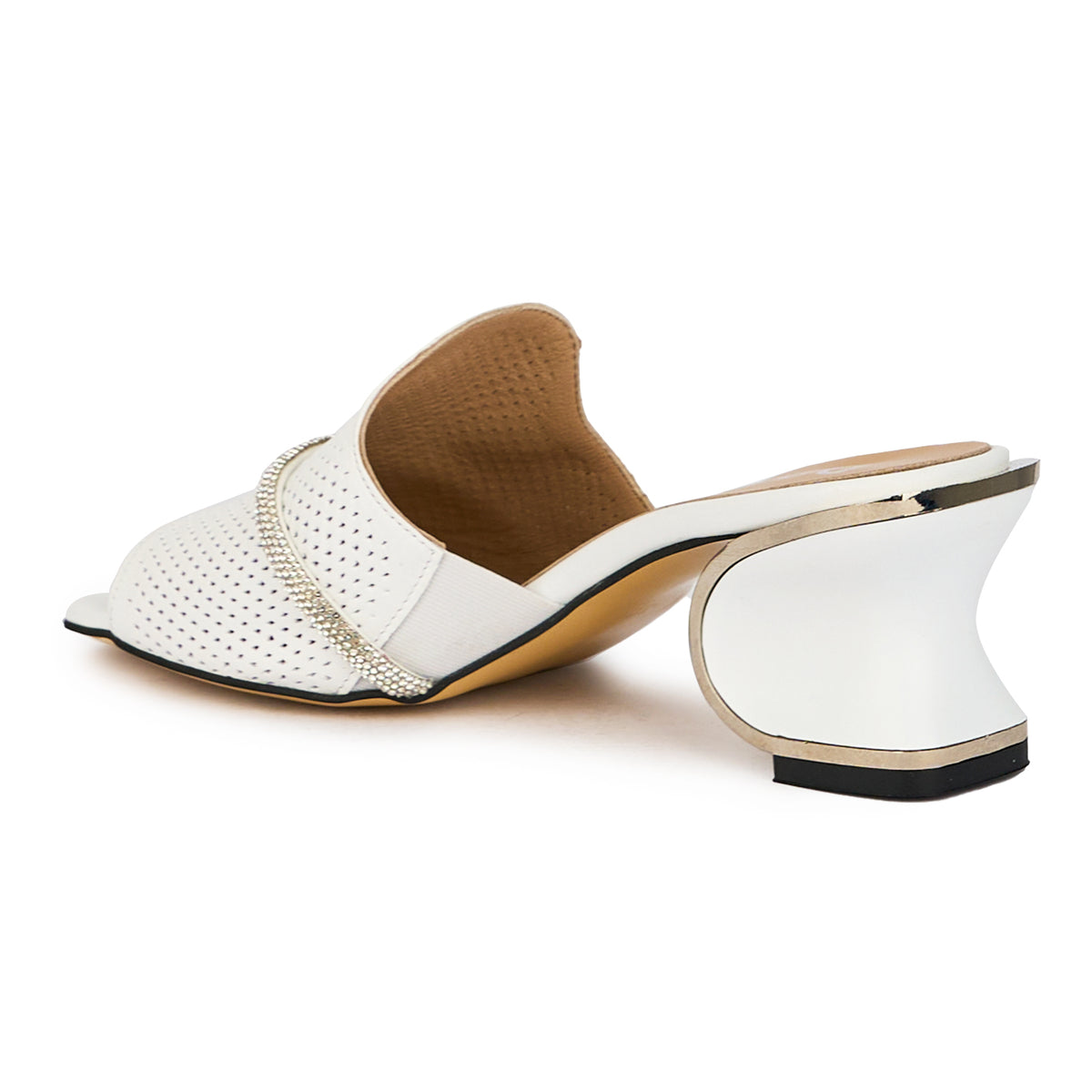 Saboti eleganti dama din piele naturala alba cu toc 6 cm 15689 ...