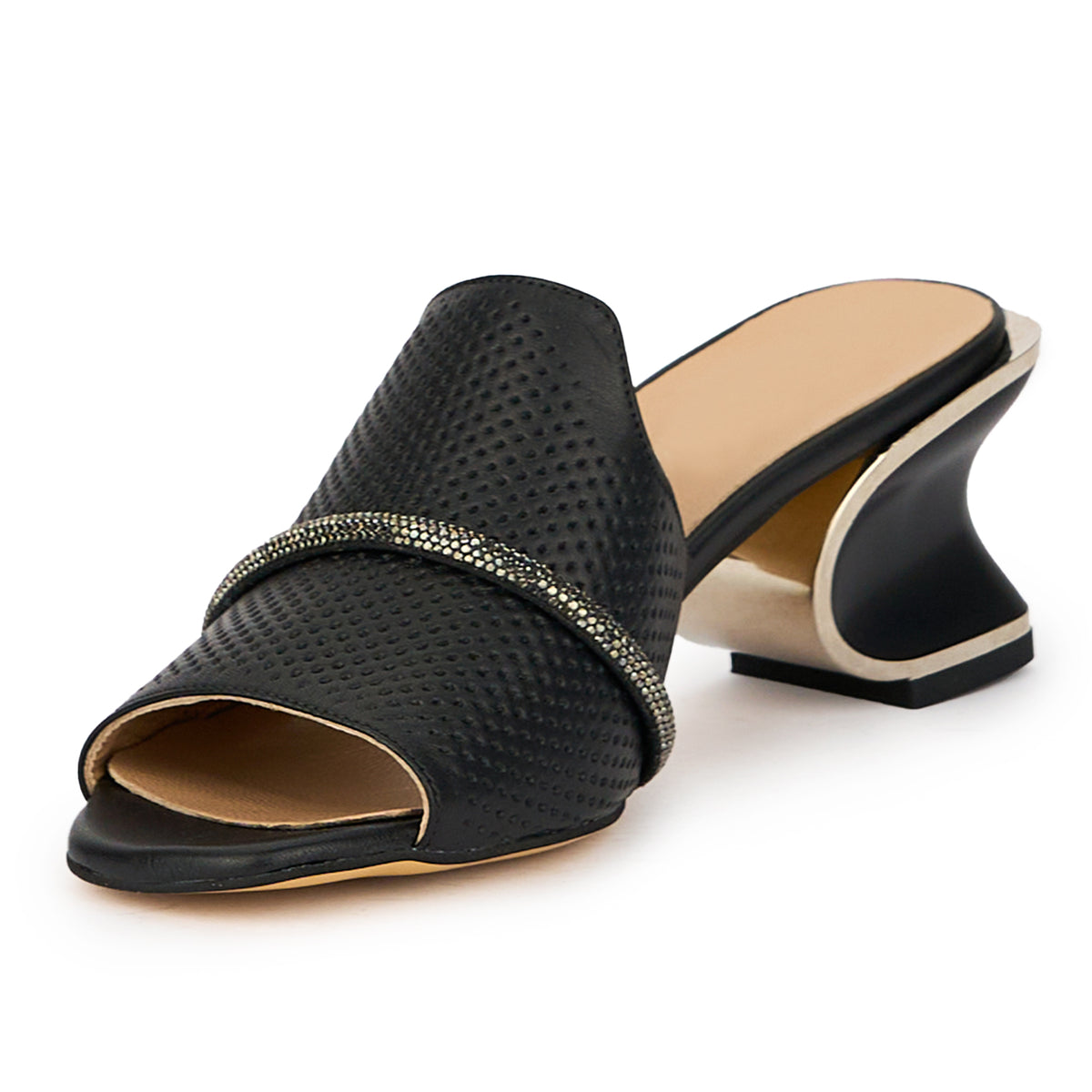 Saboti eleganti dama din piele naturala neagra toc 6 cm 15693 ...