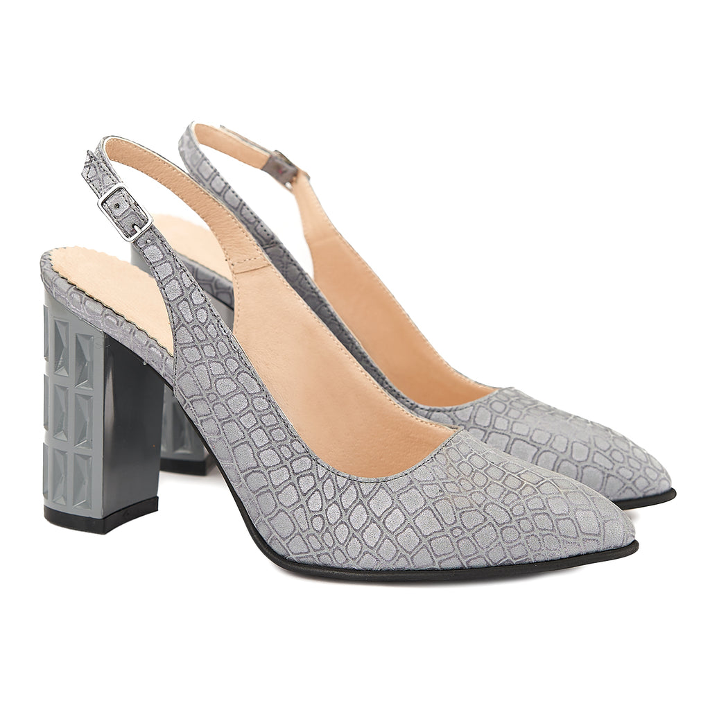 Sandale elegante din piele naturala gri cu toc gros 5048 – Superlative.ro