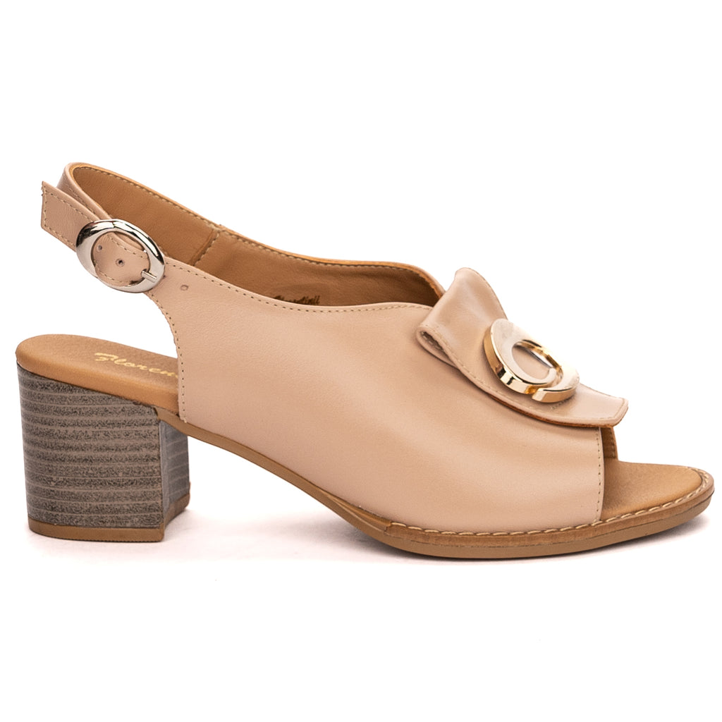 Sandale dama din piele naturala bej cu toc gros 6 cm 13515 – Superlative.ro