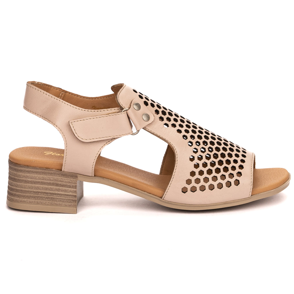 Sandale dama din piele naturala bej cu toc gros 6 cm 13518 – Superlative.ro