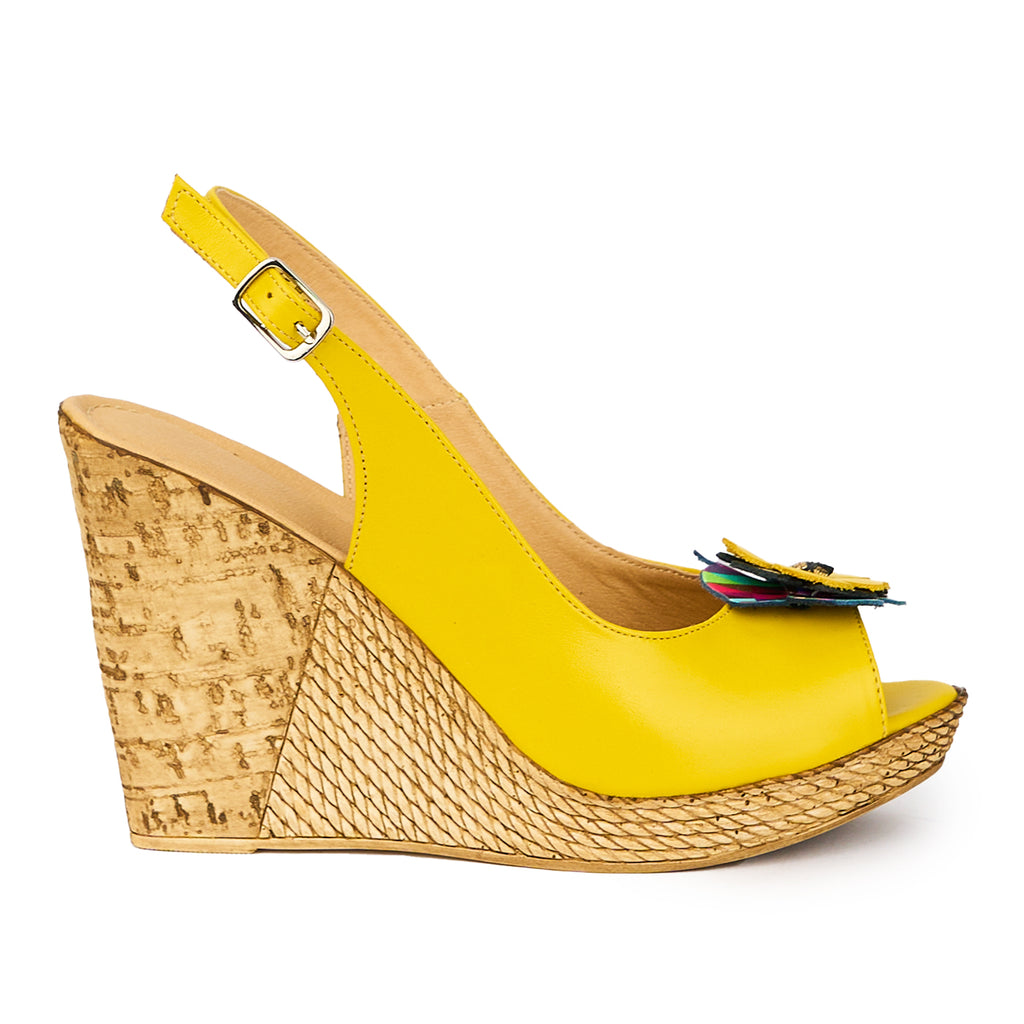 Sandale dama din piele naturala galbena cu platforma 10.5 cm 15431 ...