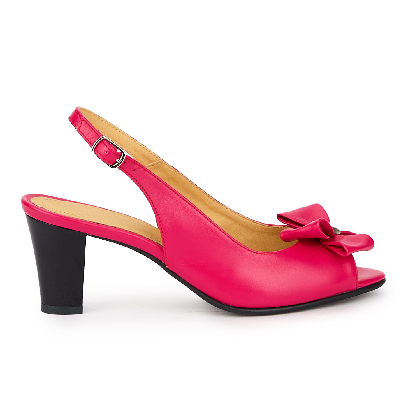 Sandale dama din piele naturala roz-siclam cu toc gros 6.5 cm 15500 ...